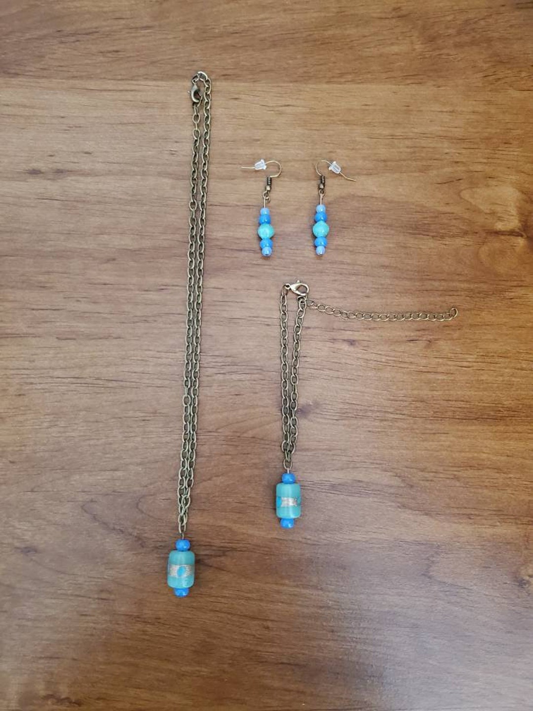 Green and Periwinkle Jewelry Set, Necklace, Bracelet and Earrings - Etsy
