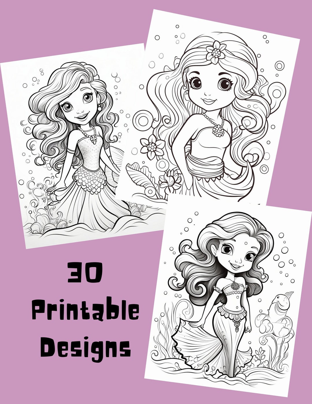Mermaid Coloring Pages, Printable Kids Coloring Sheets, Under the Sea ...