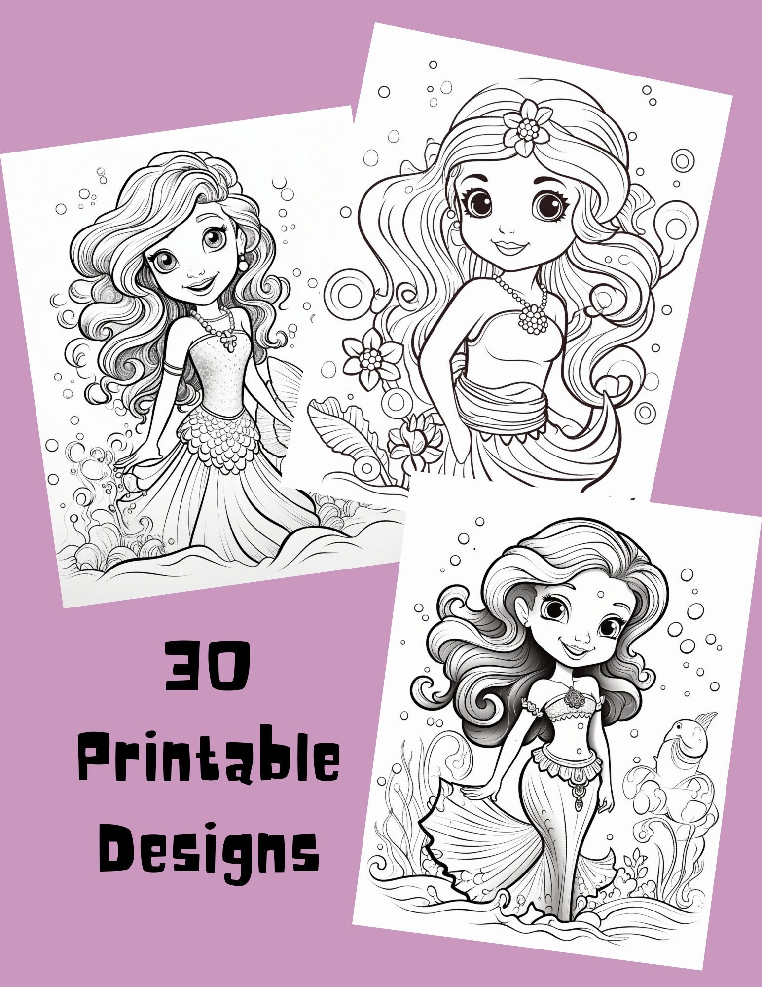 Mermaid Coloring Pages Printable Kids Coloring Sheets Under - Etsy