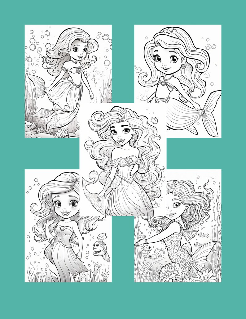 Mermaid Coloring Pages Printable Kids Coloring Sheets Under - Etsy