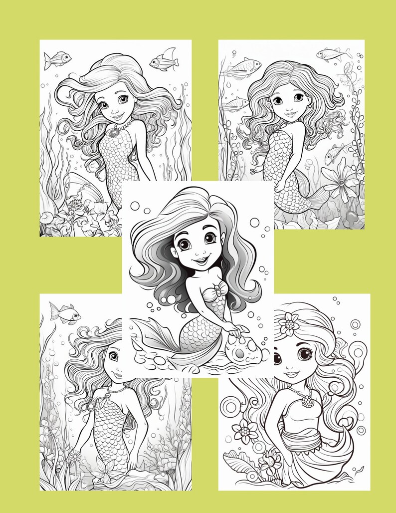 Mermaid Coloring Pages Printable Kids Coloring Sheets Under - Etsy
