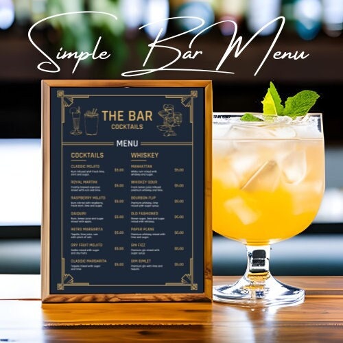 Editable Minimalist Bar Menu Template for Custom Cocktail and Drink ...