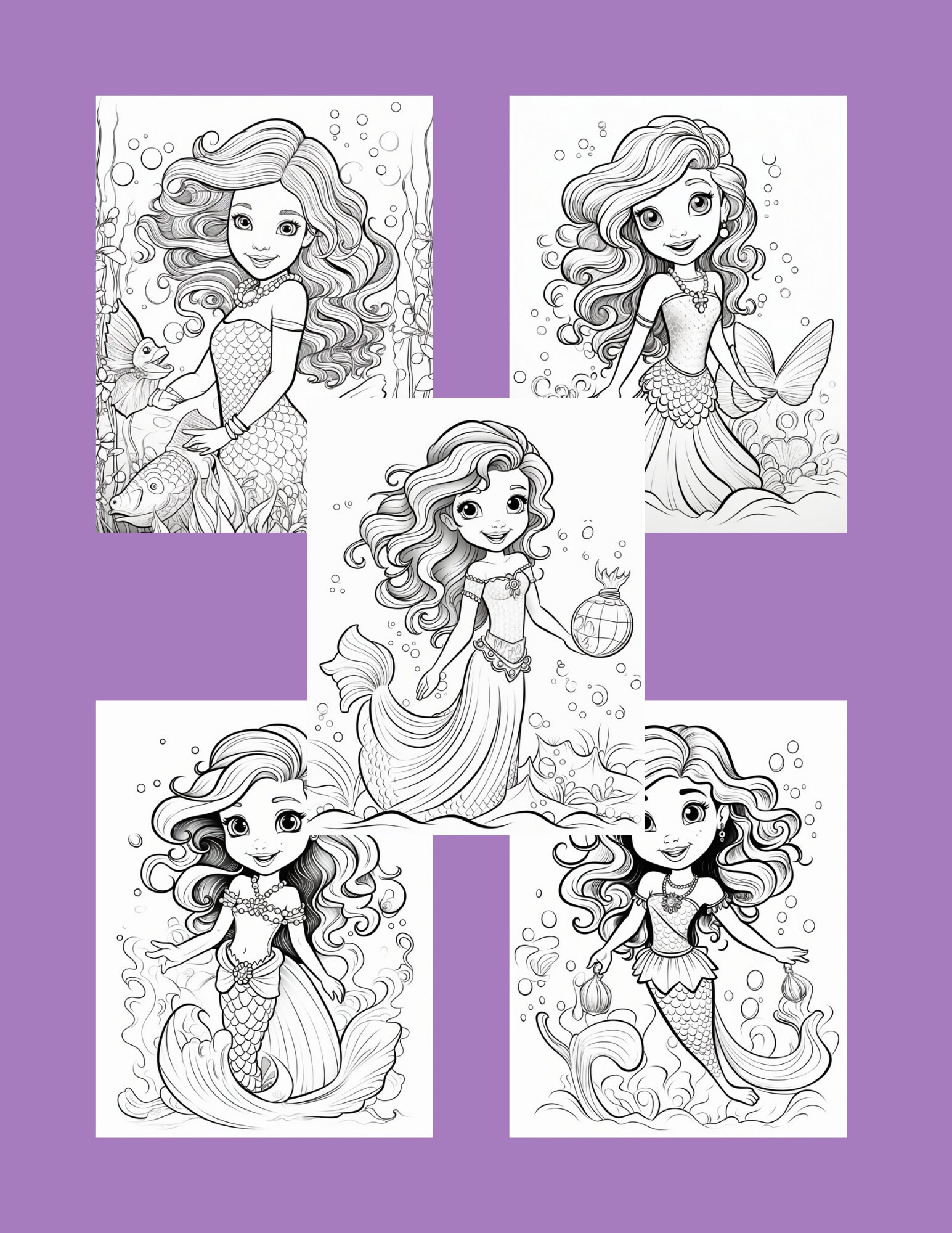 Mermaid Coloring Pages Printable Kids Coloring Sheets Under - Etsy