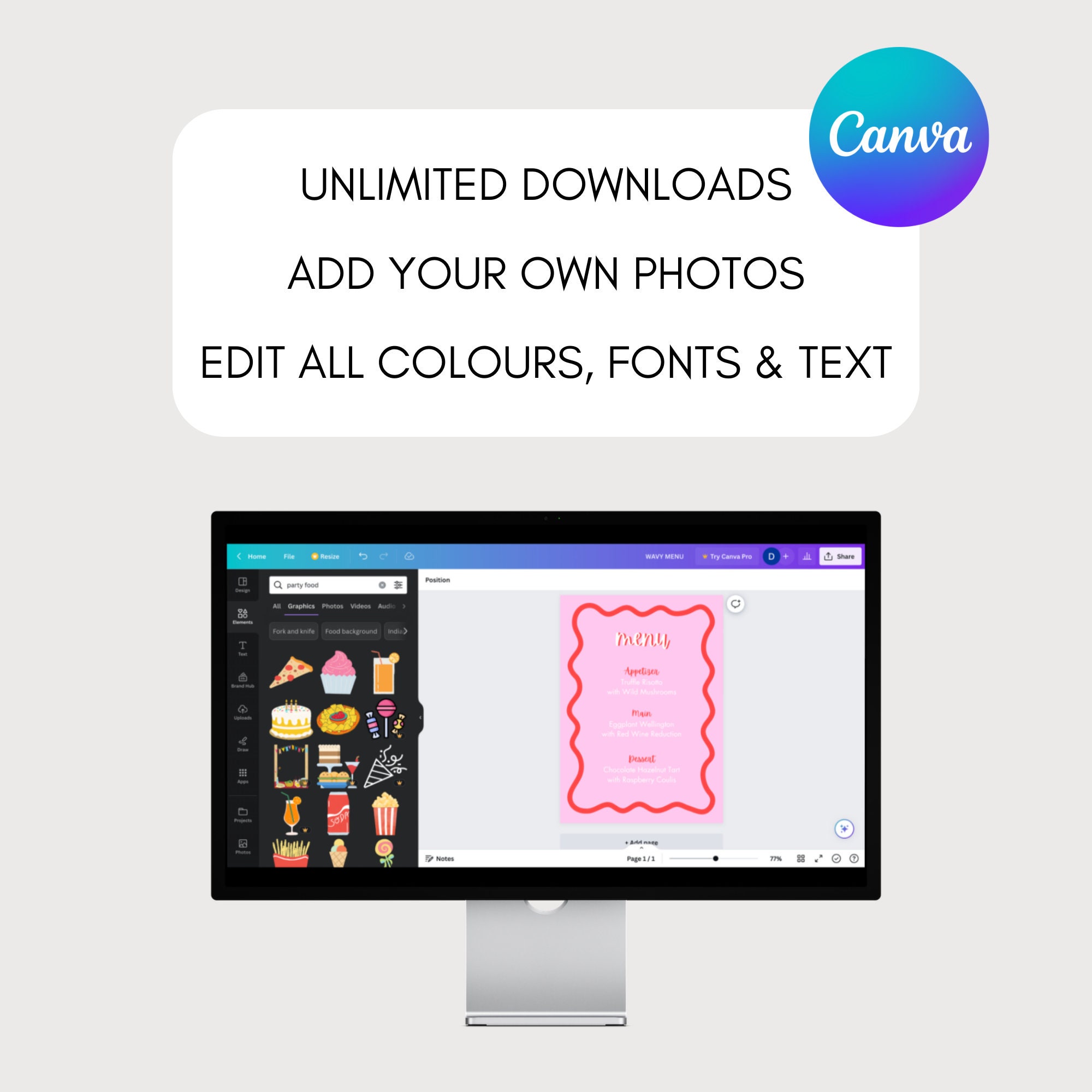 Pink Wavy Border Invitation, Wavy Menu, DIY Event Ideas, Instant ...