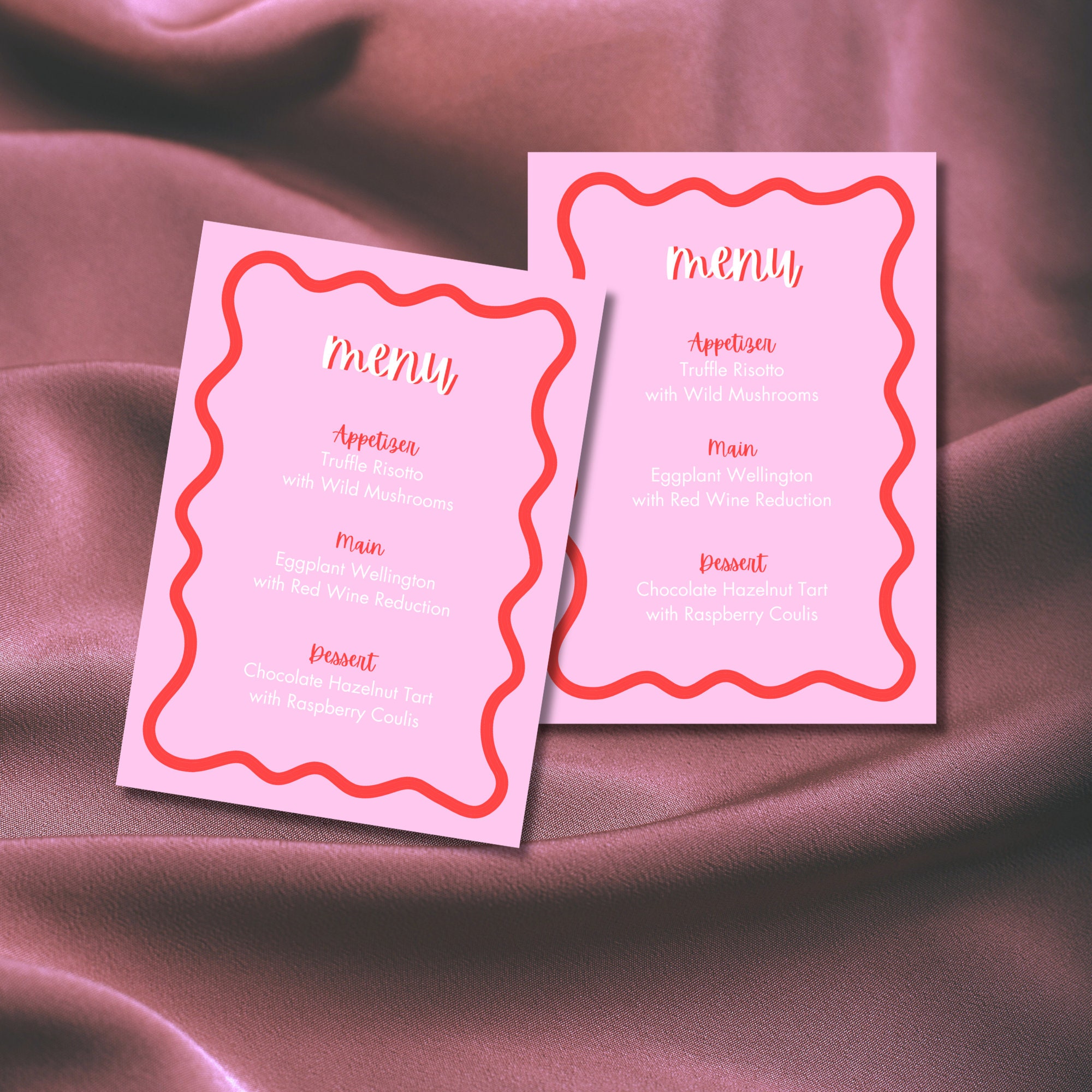 Pink Wavy Border Invitation, Wavy Menu, DIY Event Ideas, Instant ...