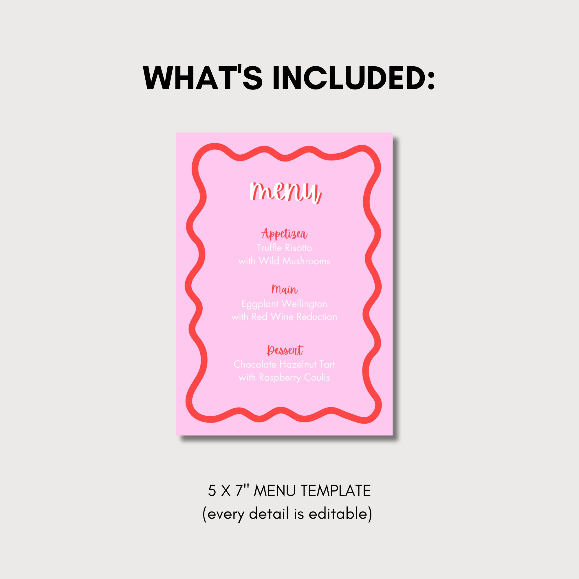 Pink Wavy Border Invitation, Wavy Menu, DIY Event Ideas, Instant ...