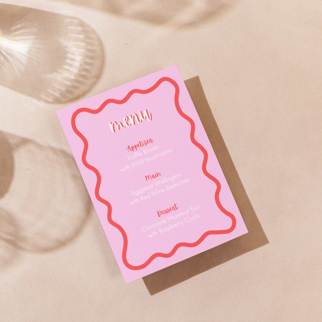 Pink Wavy Border Invitation, Wavy Menu, DIY Event Ideas, Instant ...