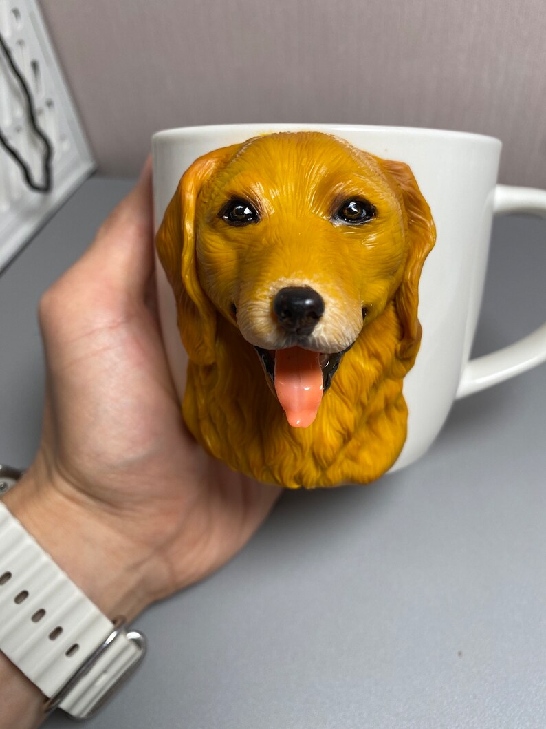 Custom Dog Mug, Handmade Dog Cup, Personalized Polymer Clay Dog Face on ...