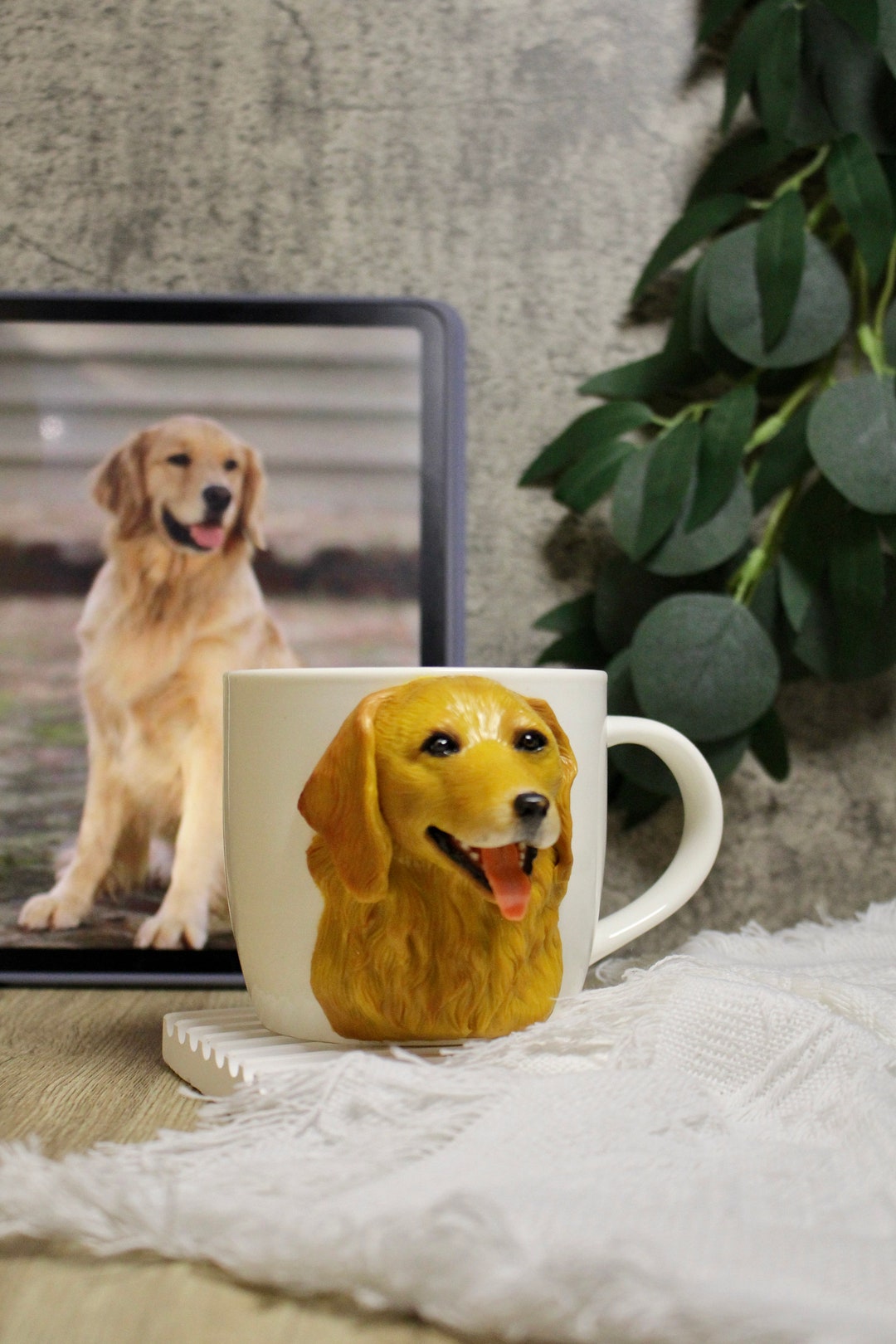 Custom Dog Mug, Handmade Dog Cup, Personalized Polymer Clay Dog Face on ...