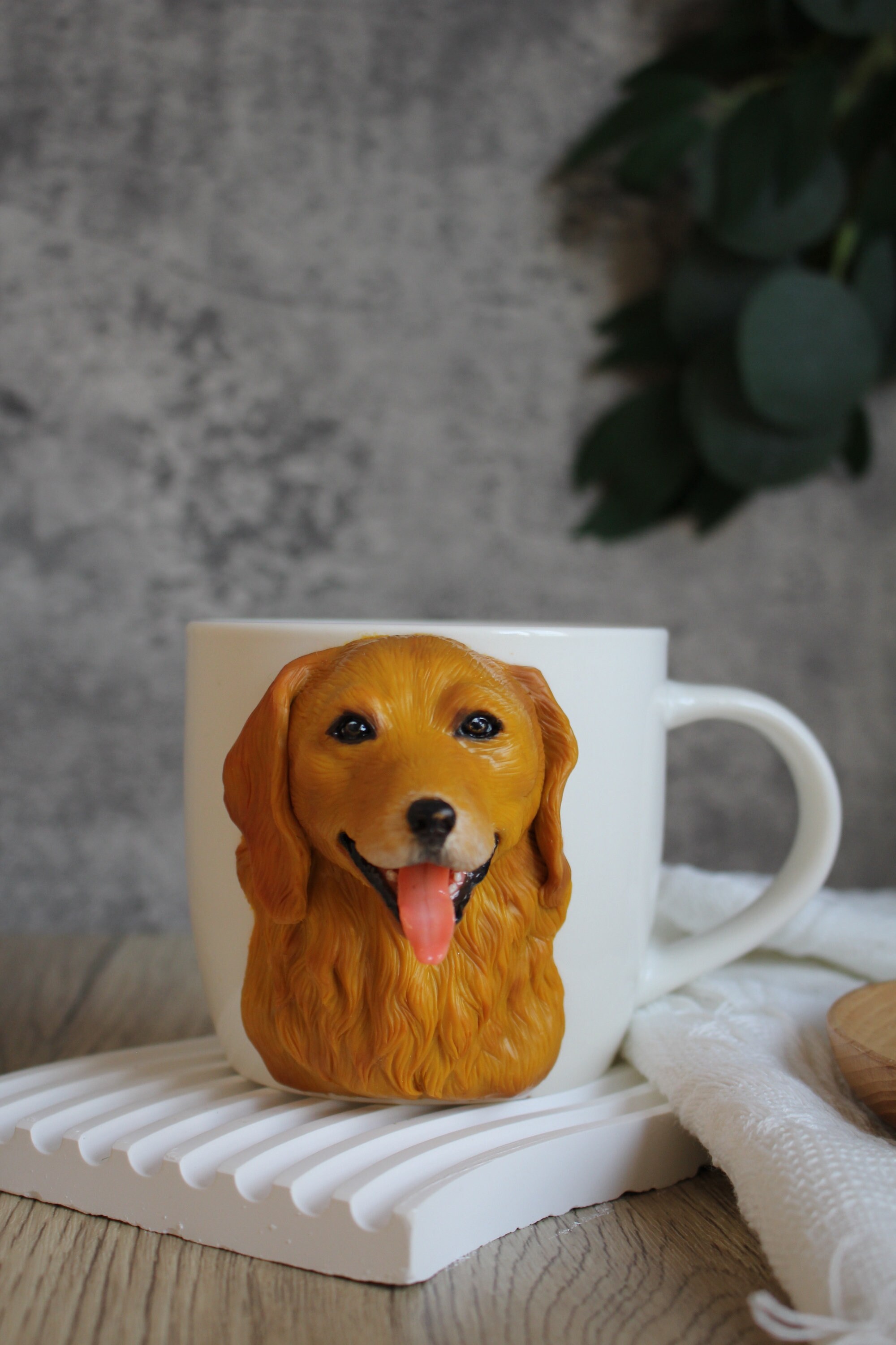 Custom Dog Mug, Handmade Dog Cup, Personalized Polymer Clay Dog Face on ...
