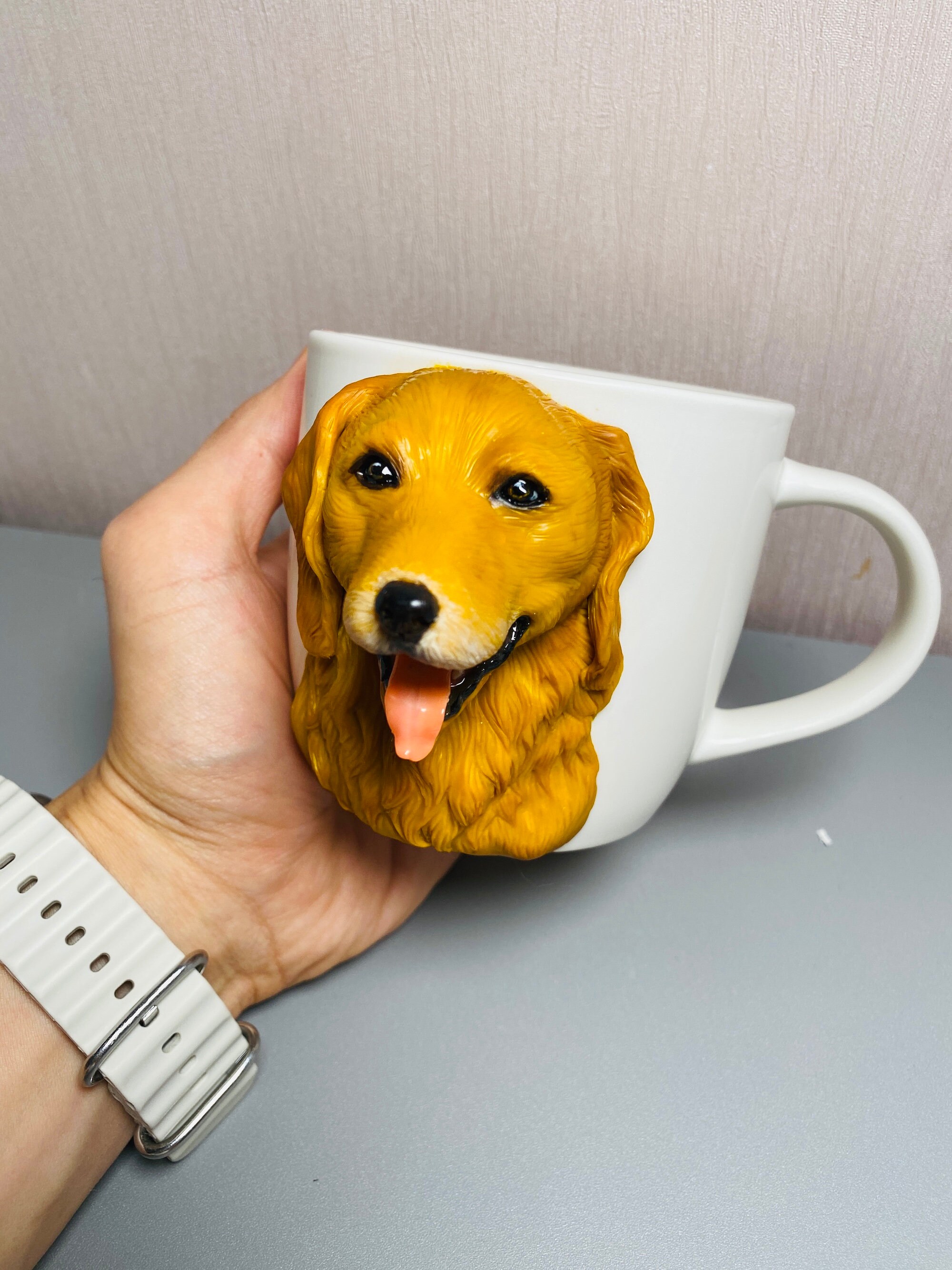 Custom Dog Mug, Handmade Dog Cup, Personalized Polymer Clay Dog Face on ...