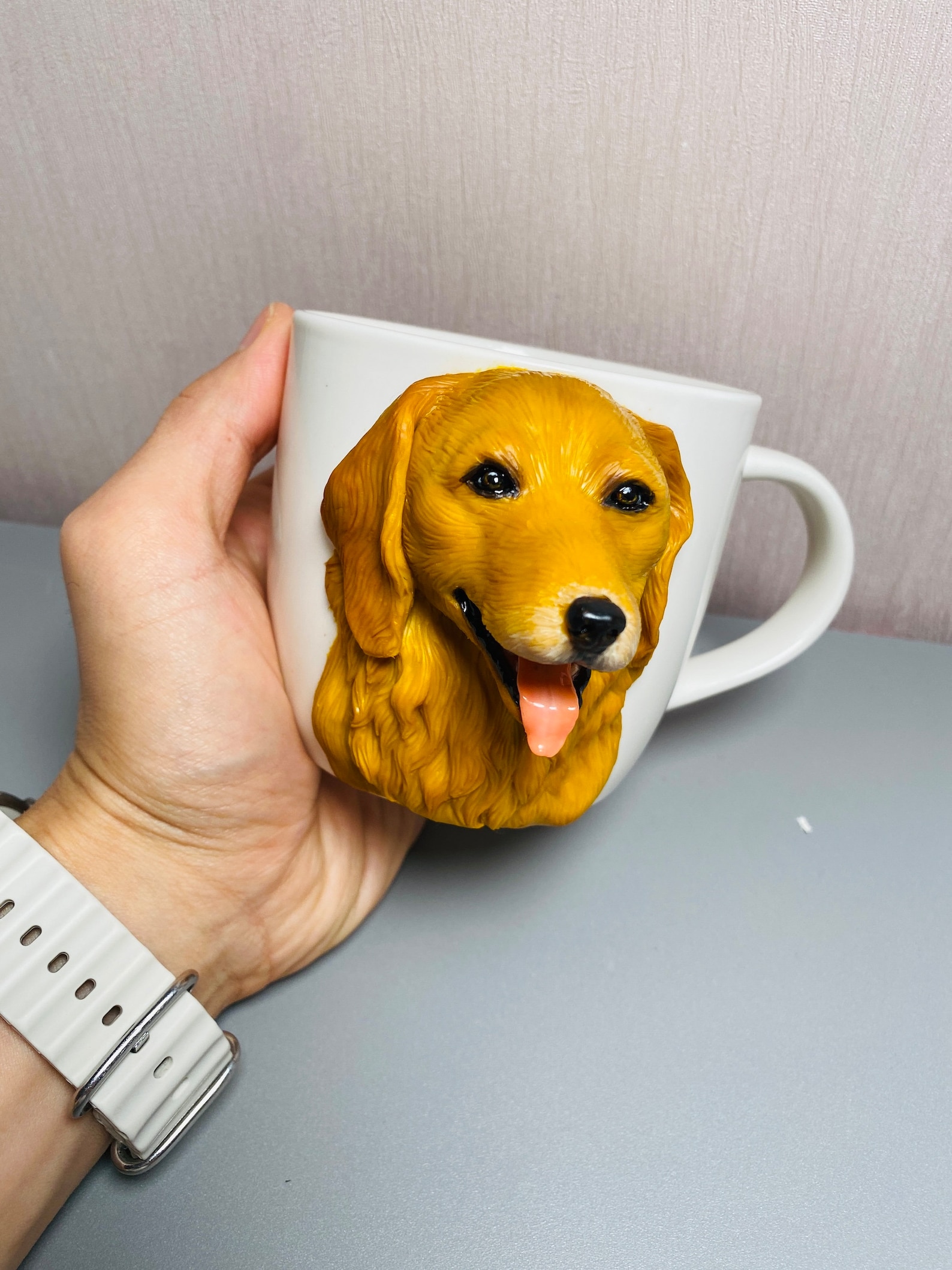 Custom Dog Mug, Handmade Dog Cup, Personalized Polymer Clay Dog Face on ...