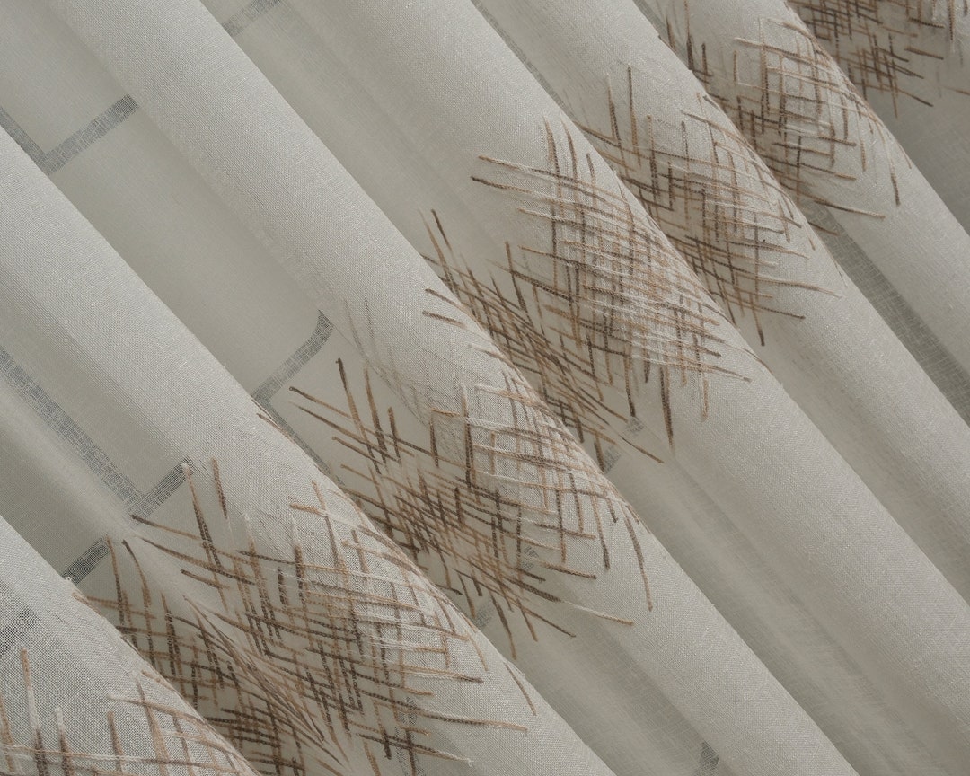 Embroidered Linen Transparent Curtain, Natural Linen Curtain, 6 Color ...