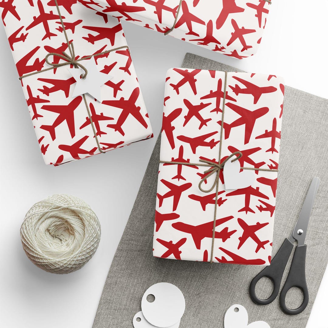 AA RED Wrapping Paper, Airplane Pattern, Aviation Pilot Flight ...