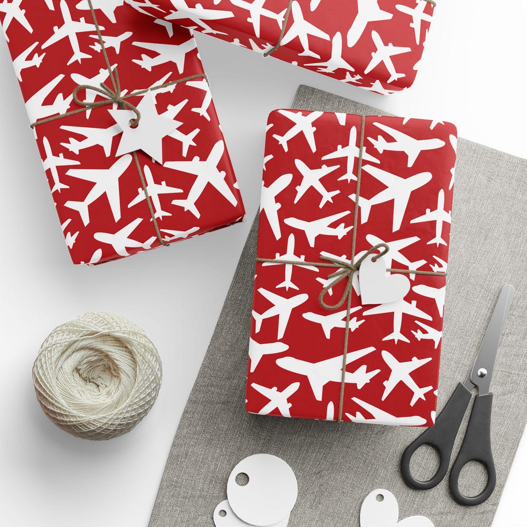 AA RED Wrapping Paper 2, Airplane Pattern, Aviation Pilot Flight ...