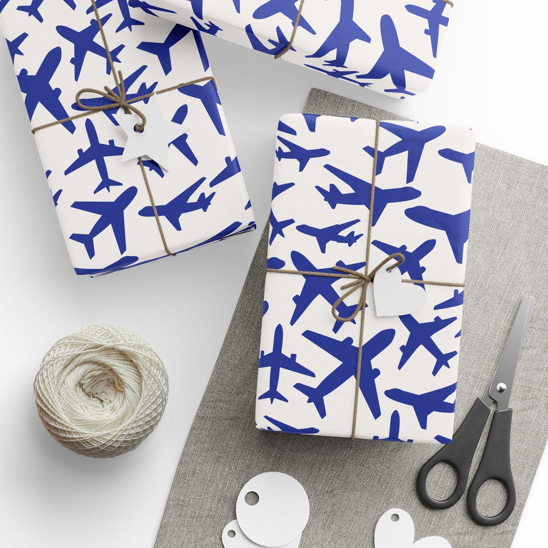 UNITED Blue Wrapping Paper, Airplane Pattern, Aviation Pilot Flight ...