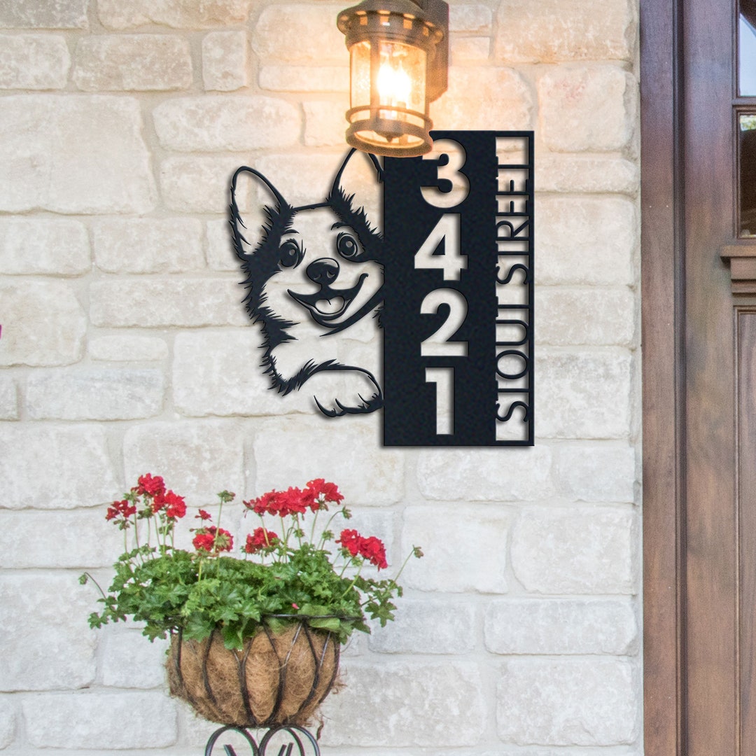 Metal Address Sign, Corgi Metal Sign, Unique Corgi Gift for Dad or Mom ...