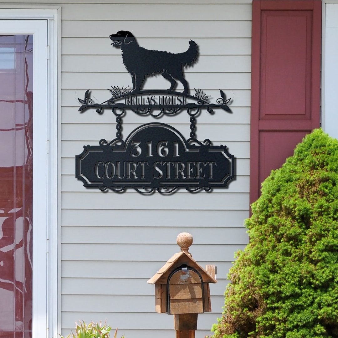 Personalized Golden Retriever Metal Address Signs, Outdoor Wall Art ...