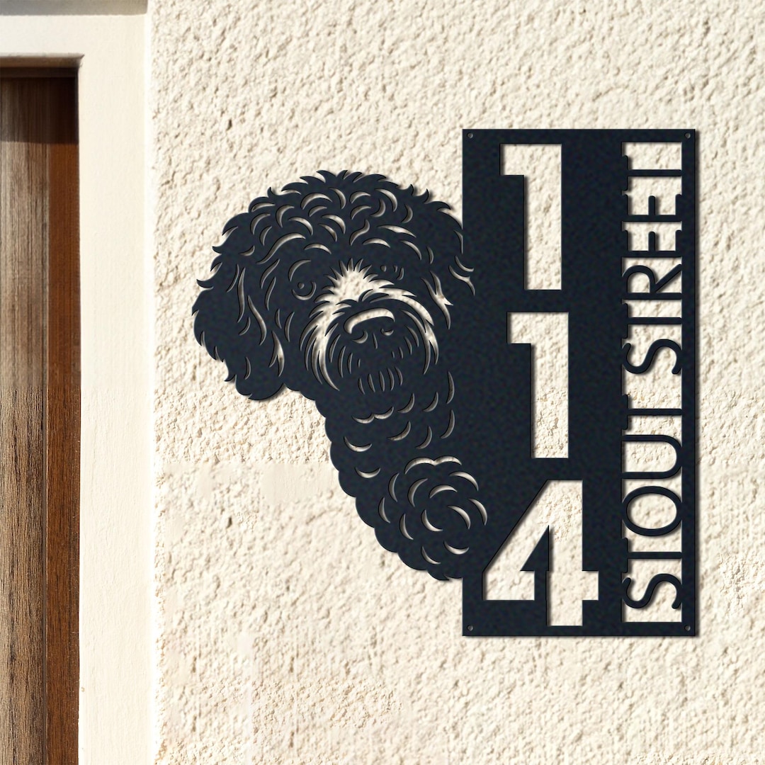 Lagotto Romagnolo Address Sign – Vertical Metal House Number Plaque for ...