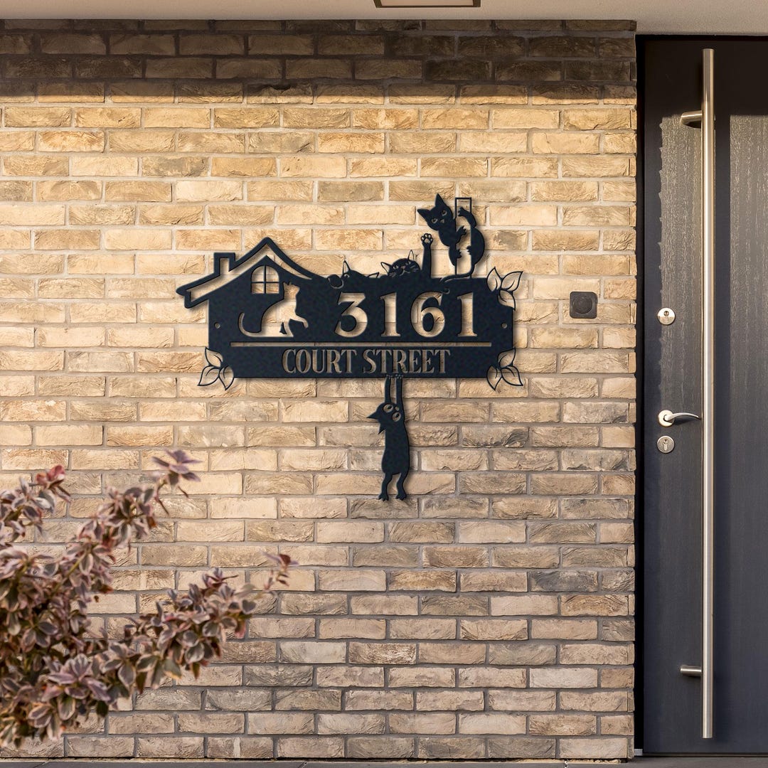 Cat House Number, Cat Address Sign, Unique Wall Art Home Decor ...