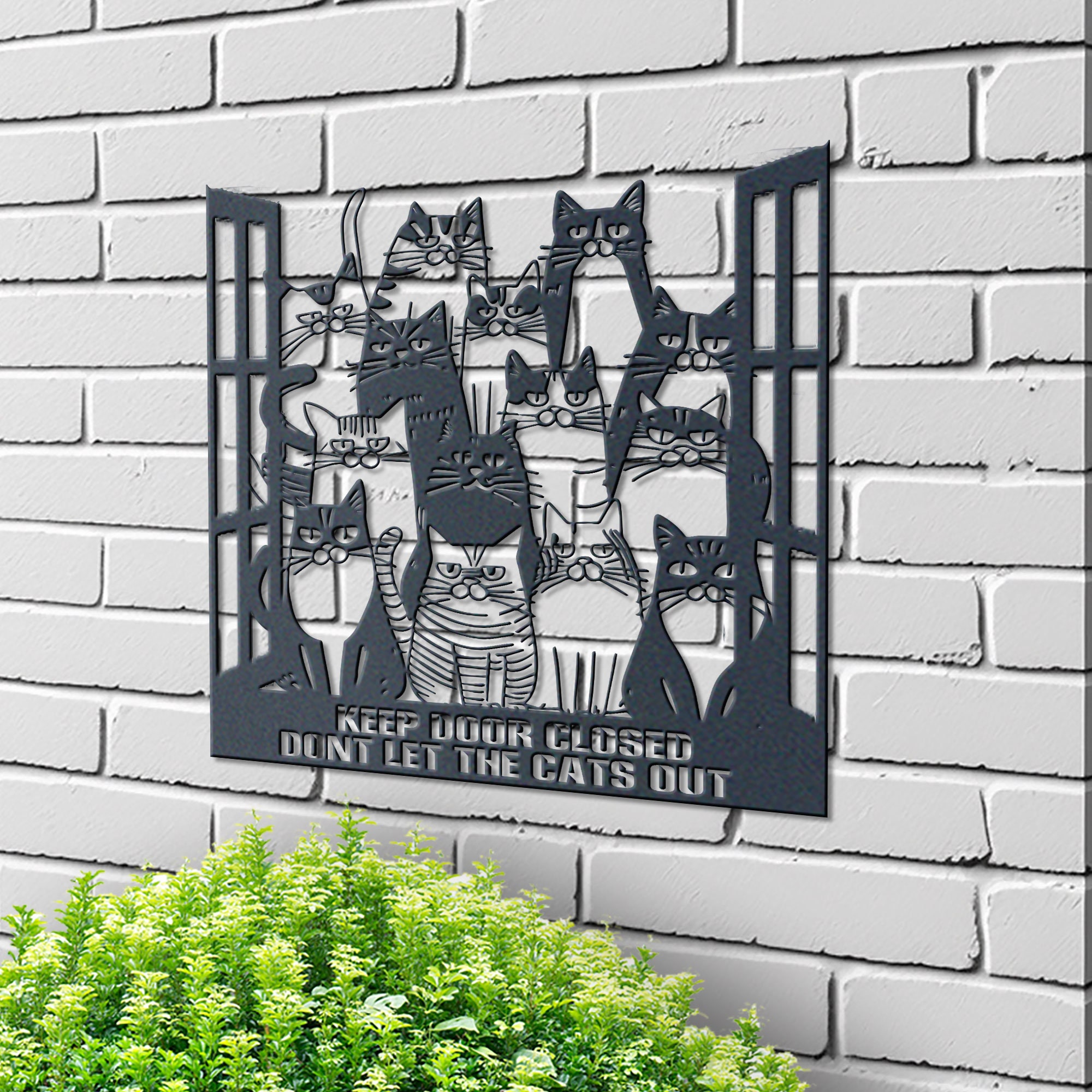 Cat Lovers Metal Welcome Sign With Warning "keep the Door Closed ...