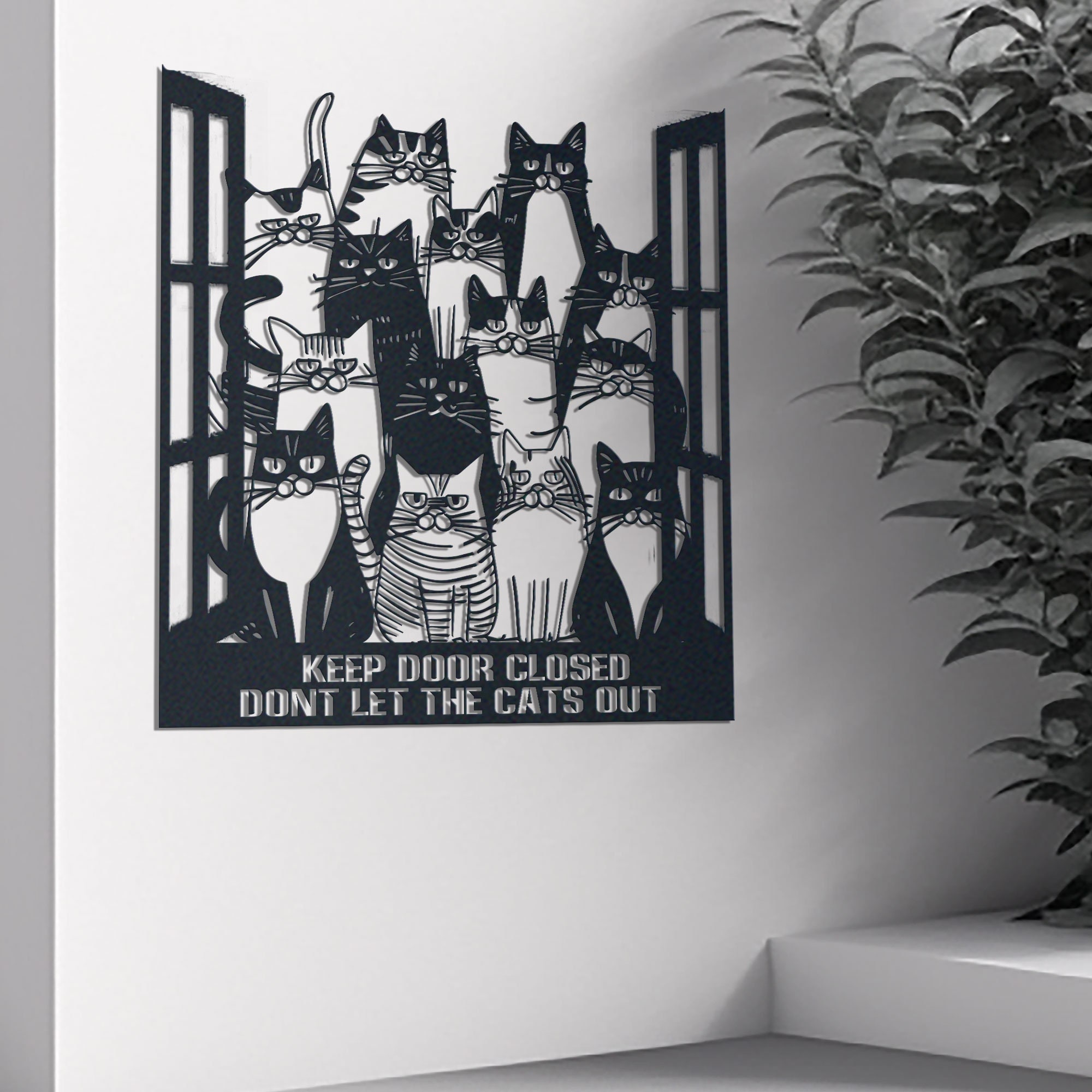 Cat Lovers Metal Welcome Sign With Warning "keep the Door Closed ...