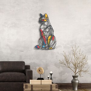 Metal Wall Art Abstract Cat, Contemporary Home Decor, Stylish Accent ...