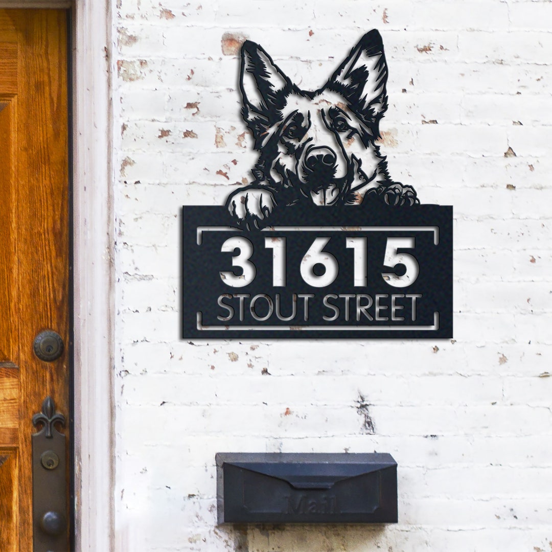 Metal Address Sign, German Shepherd Sign, Horizontal House Number ...