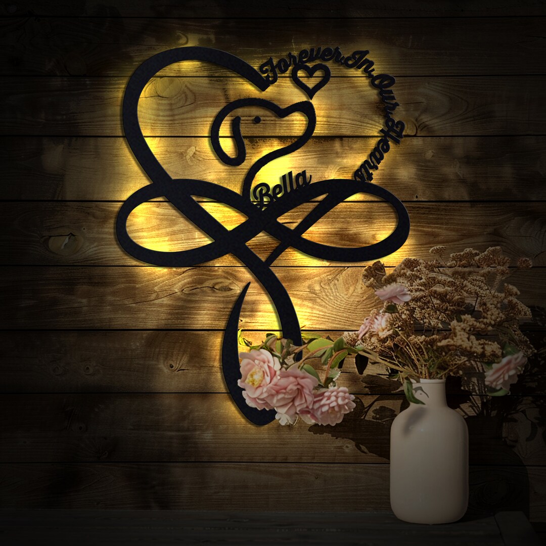Custom Dog Memorial Plaque With LED String Lights, Personalized Dog ...