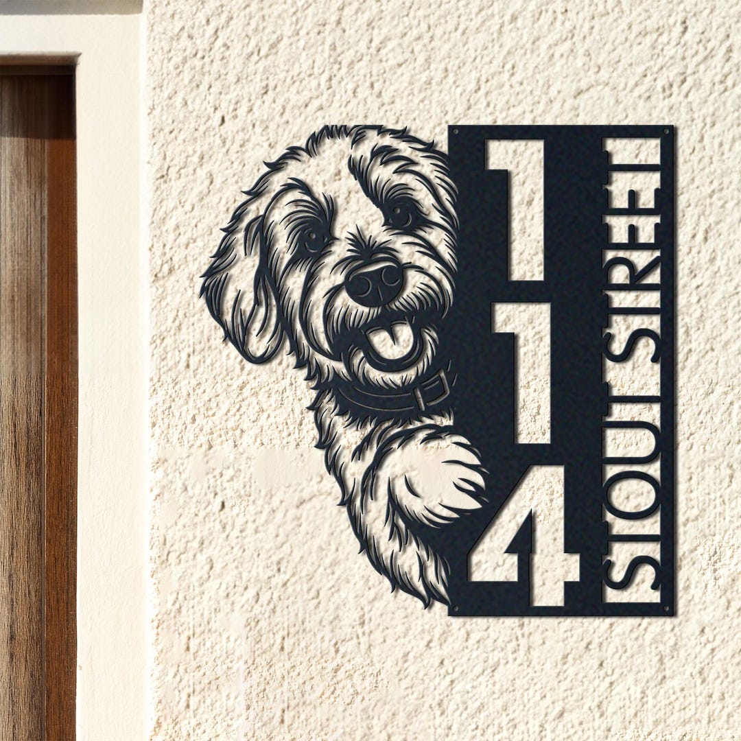 Goldendoodle Address Sign – Vertical Metal House Number Plaque for ...