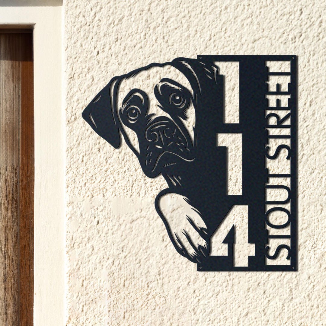 Black Mounth Cur Dog Address Sign – Vertical Metal House Number Plaque ...