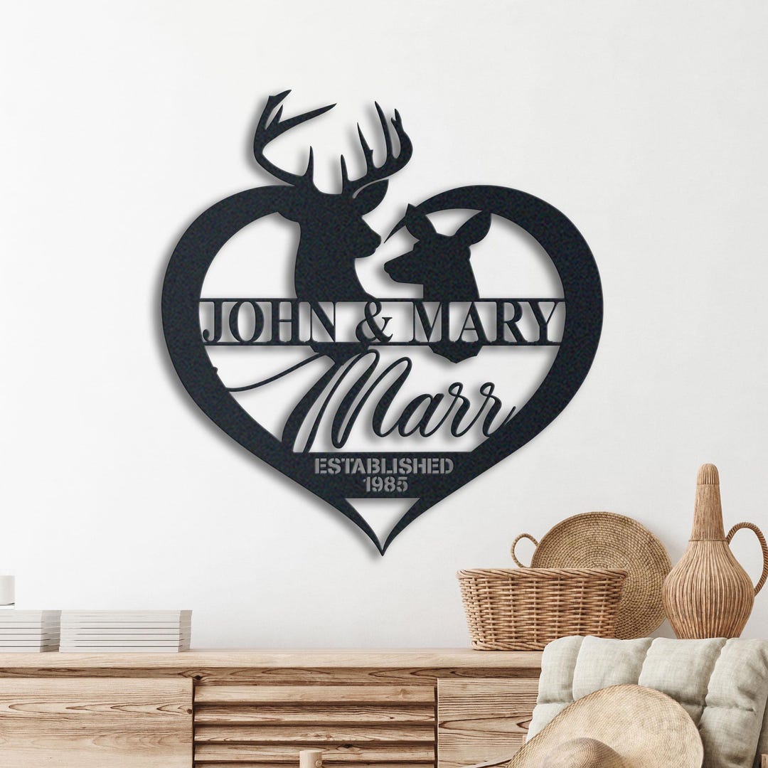 Custom Couple Name Deer Metal Sign, Anniversary Wall Decor - Etsy