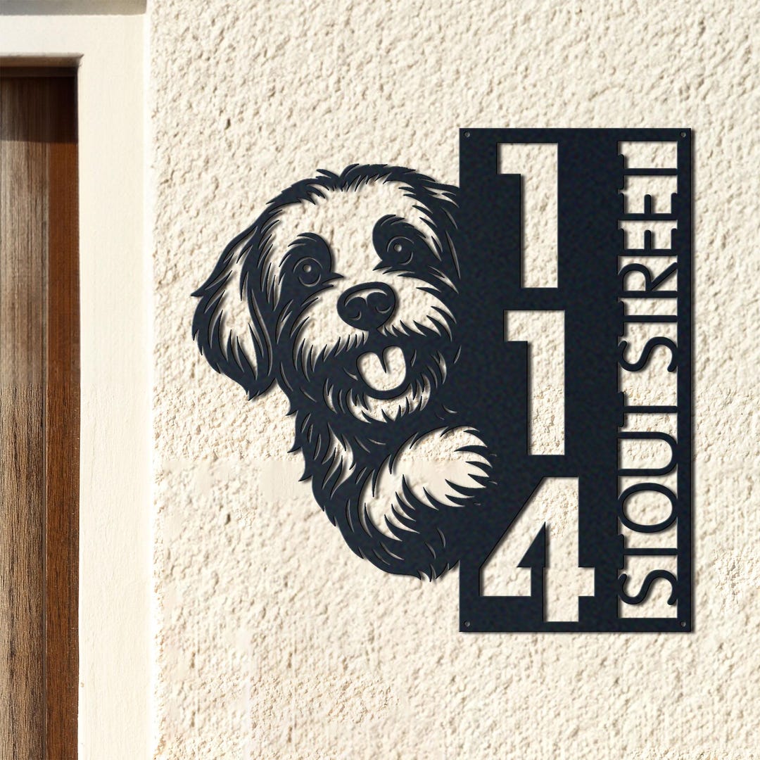 Goldendoodle Address Sign – Vertical Metal House Number Plaque for ...