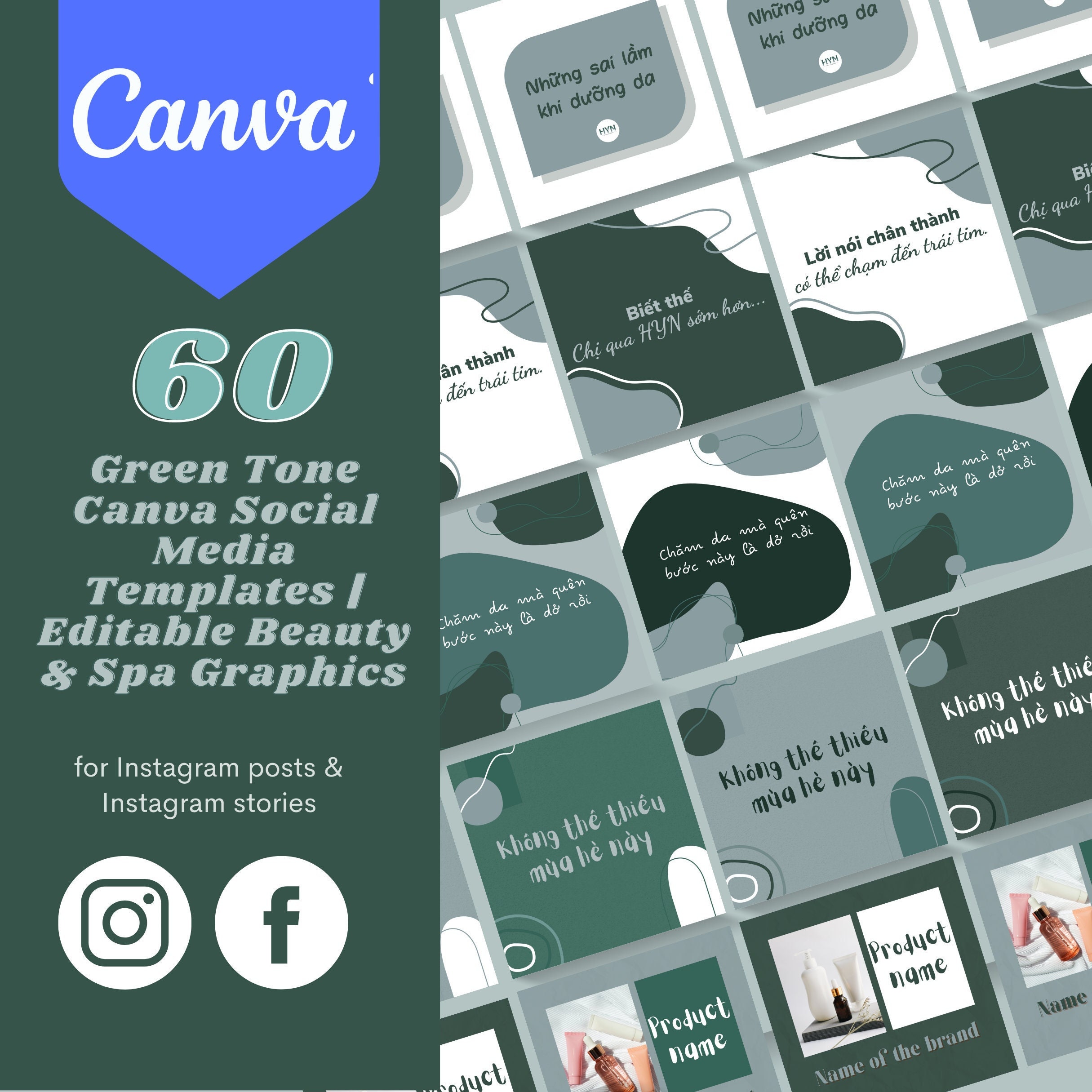 Green Tone Canva Social Media Templates 60 Editable Beauty - Etsy