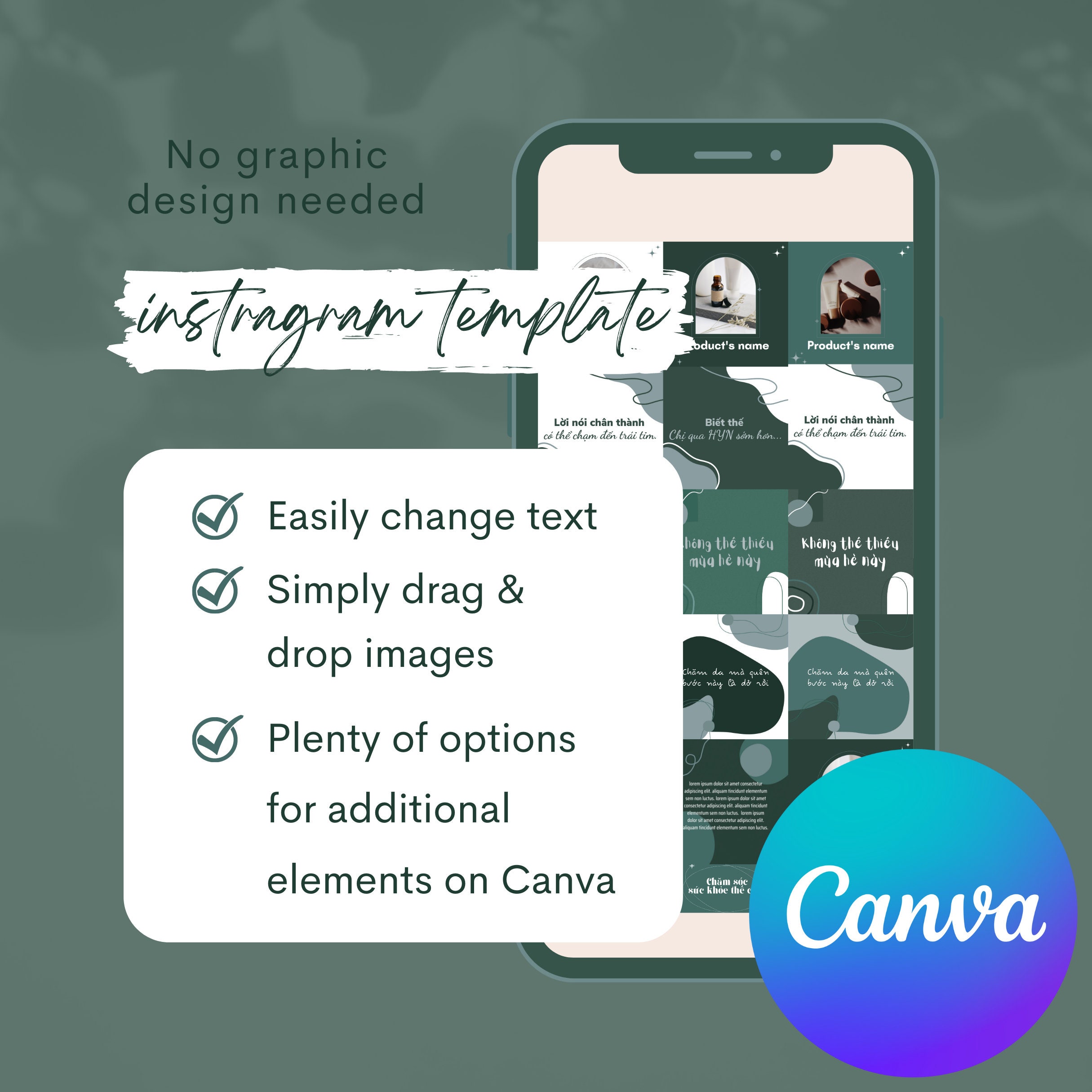 Green Tone Canva Social Media Templates 60 Editable Beauty - Etsy