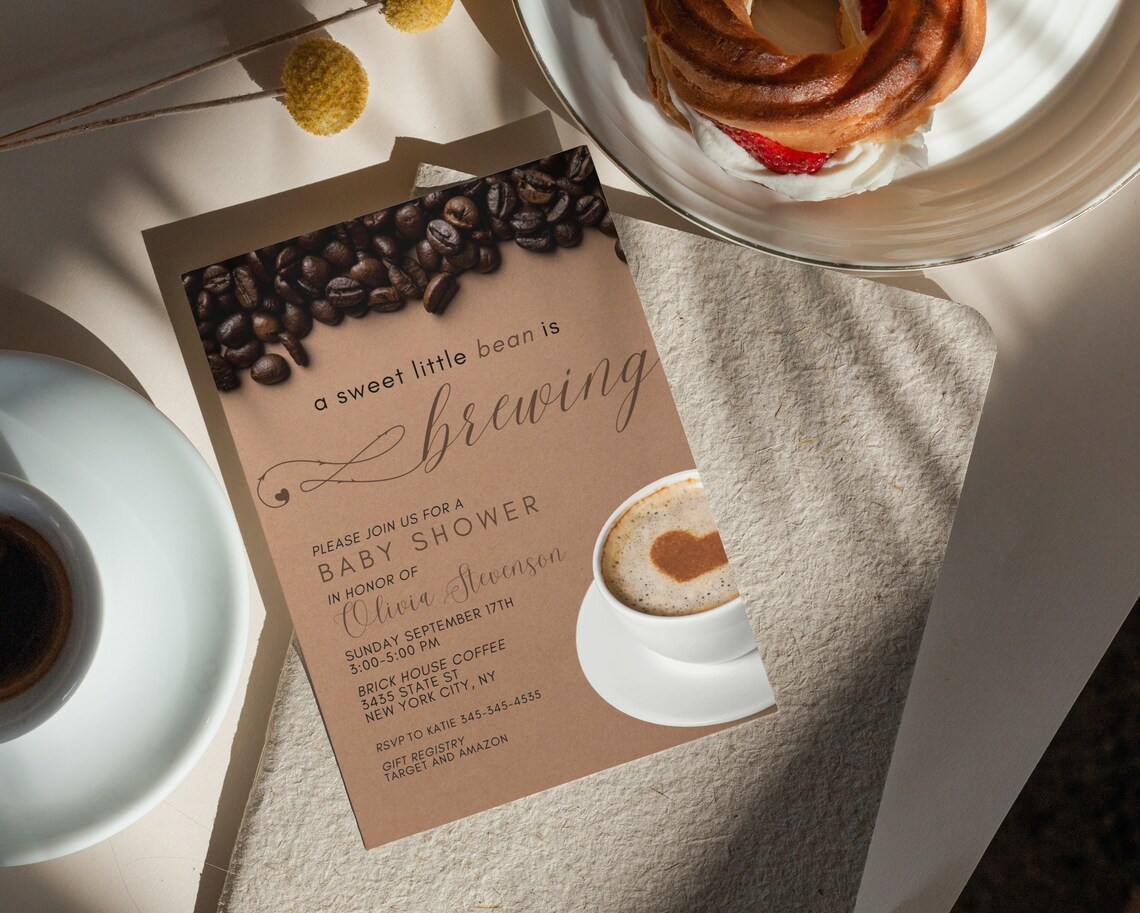 Coffee Bean Baby Shower Invitation, Brewing Theme (canva PRO Template ...