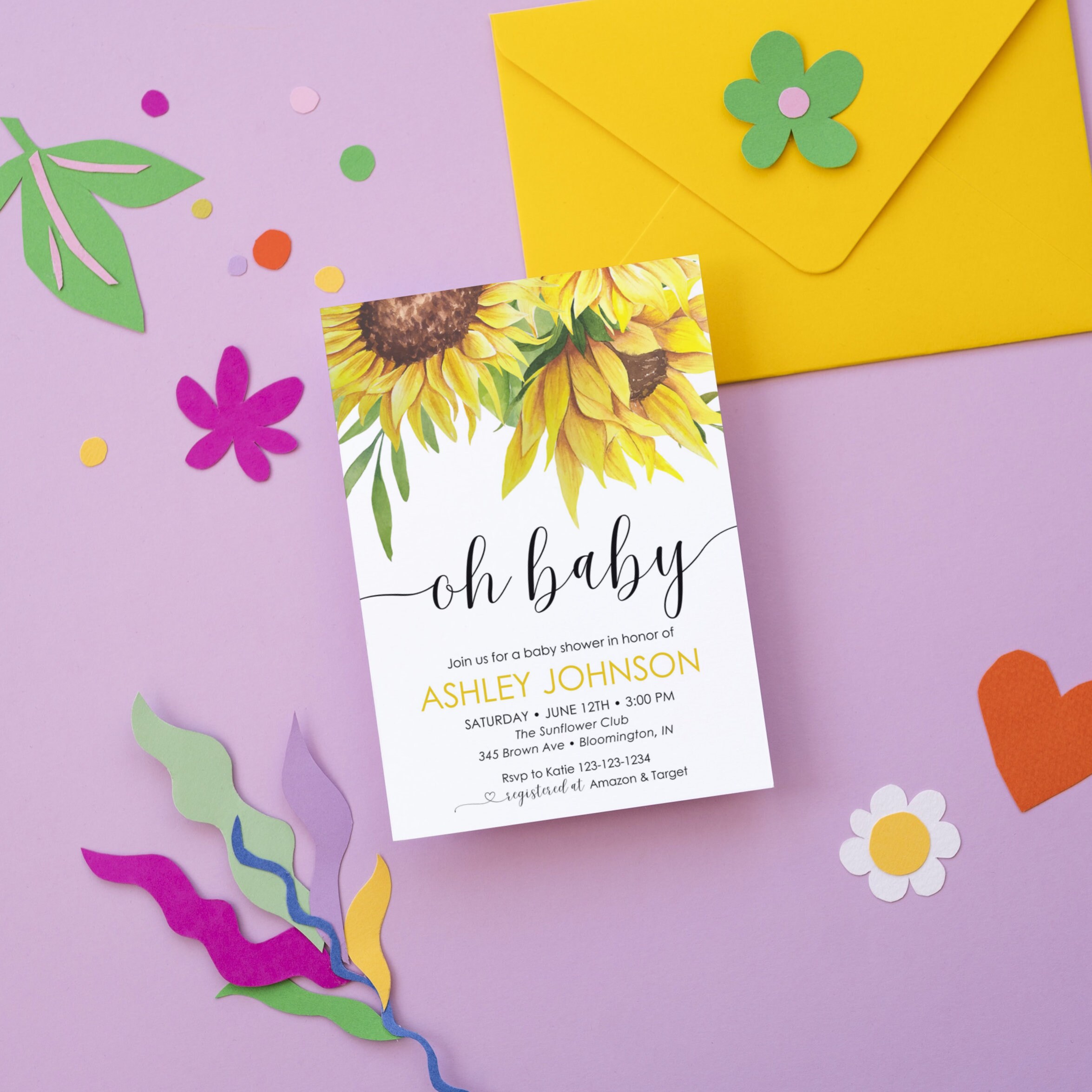Oh Baby Sunflower Baby Shower Invitation Template, Rustic Sunflower ...