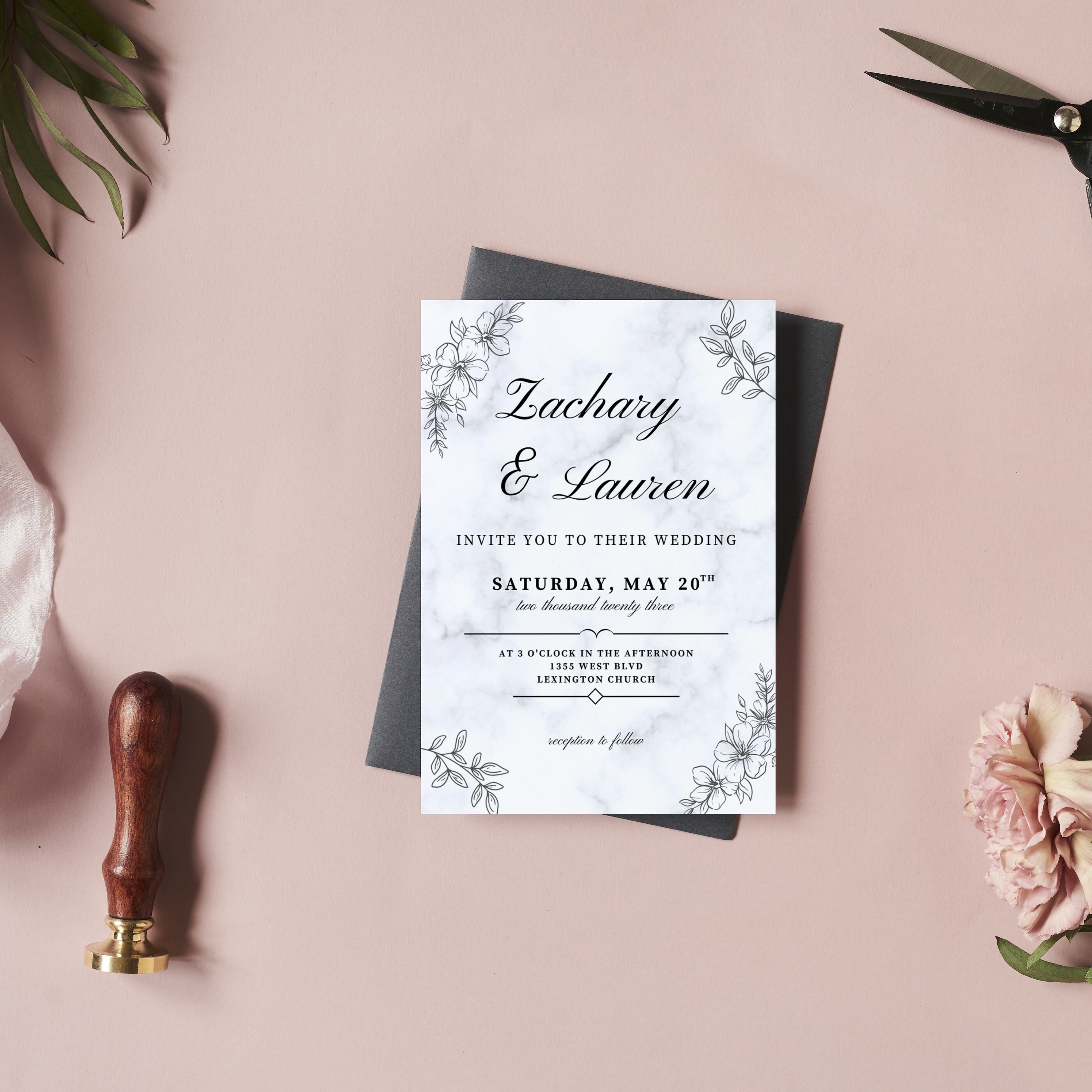 Marble Wedding Invitation Set Template, Marble Wedding Set, Wedding ...