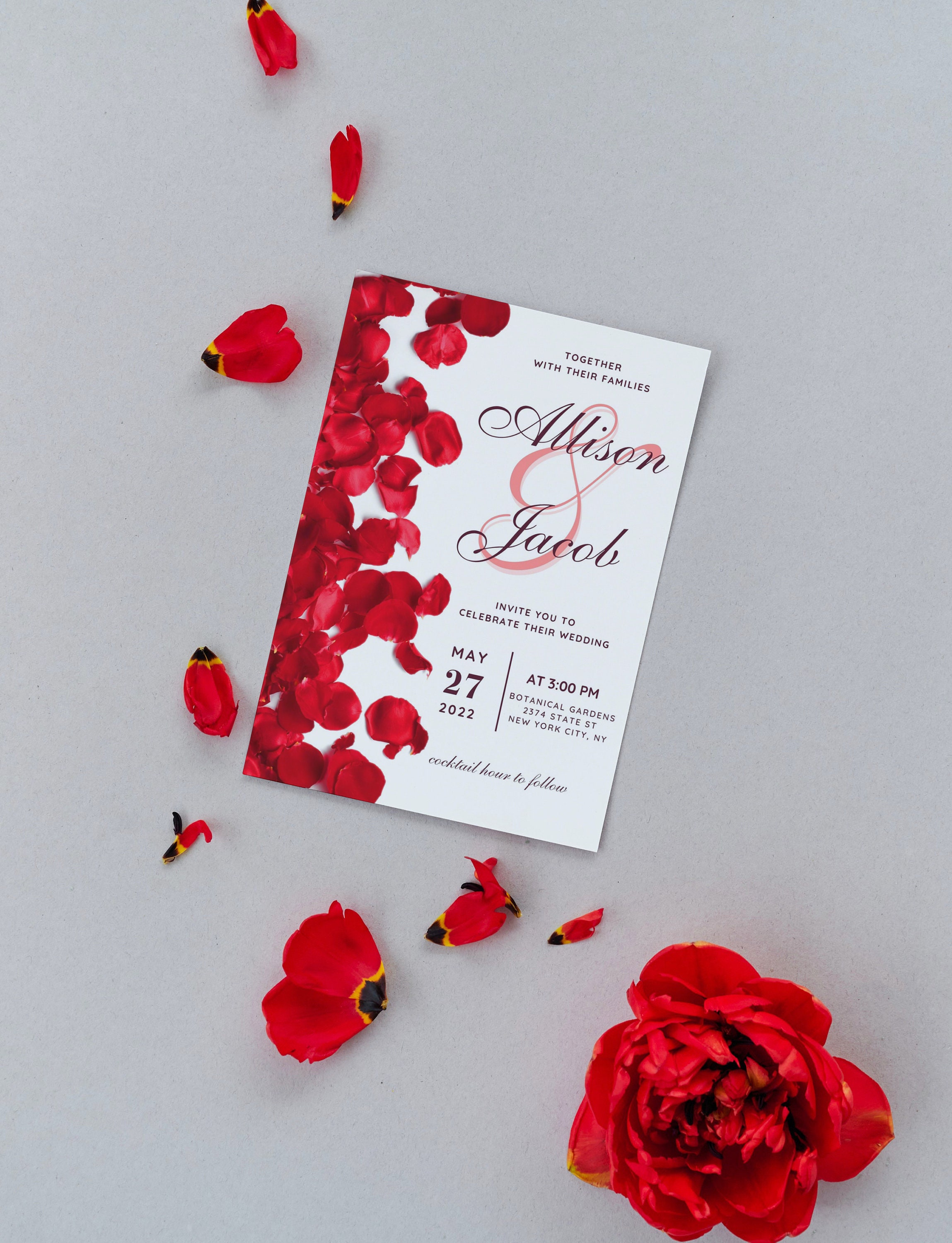 Red Rose Wedding Invitation Template Set, Romantic Invitation, Canva ...