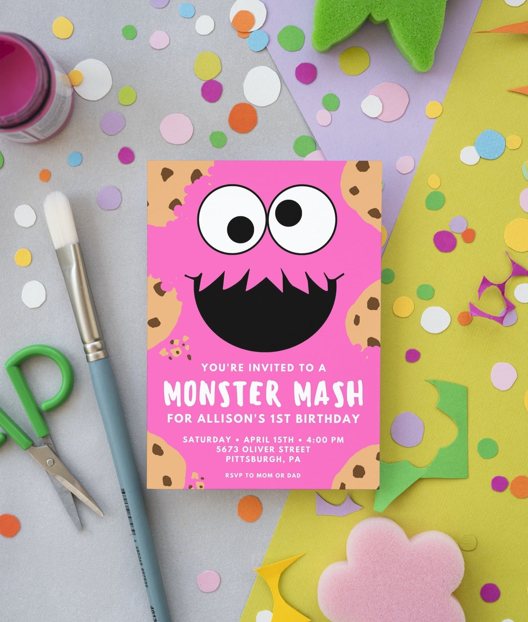 Monster Mash Birthday Party Template, Pink Monster of Cookie Birthday ...