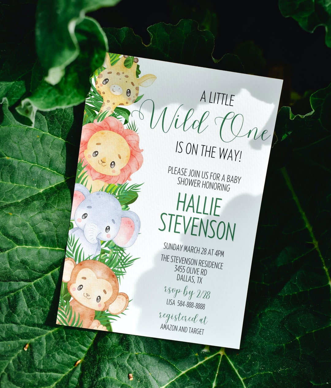 A Little Wild One is on the Way, Safari Animals and Greenery Baby ...