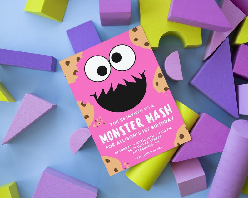 Monster Mash Birthday Party Template, Pink Monster of Cookie Birthday ...