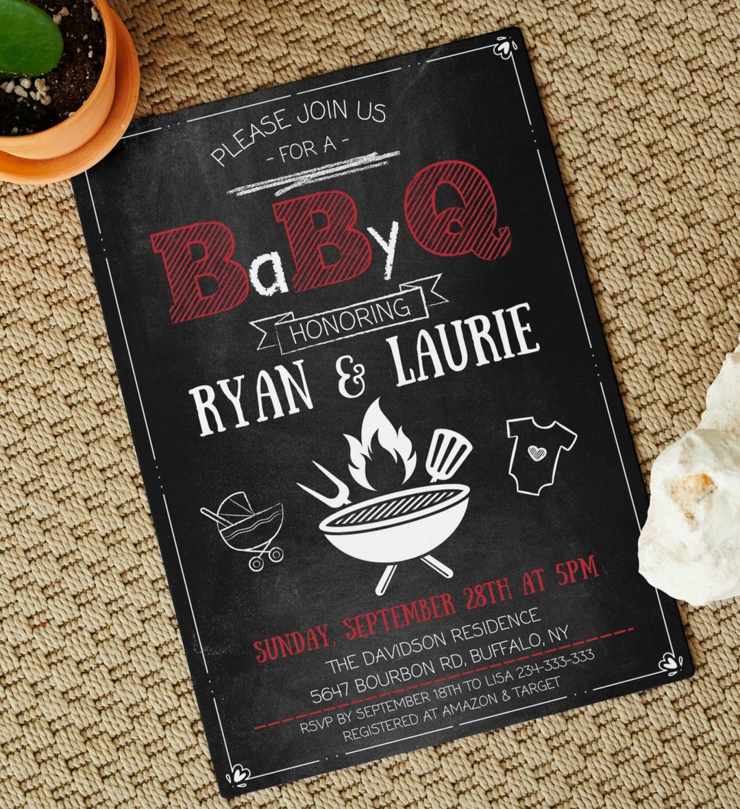Babyq Baby Shower Invitation, Chalkboard Barbeque (canva PRO Template ...