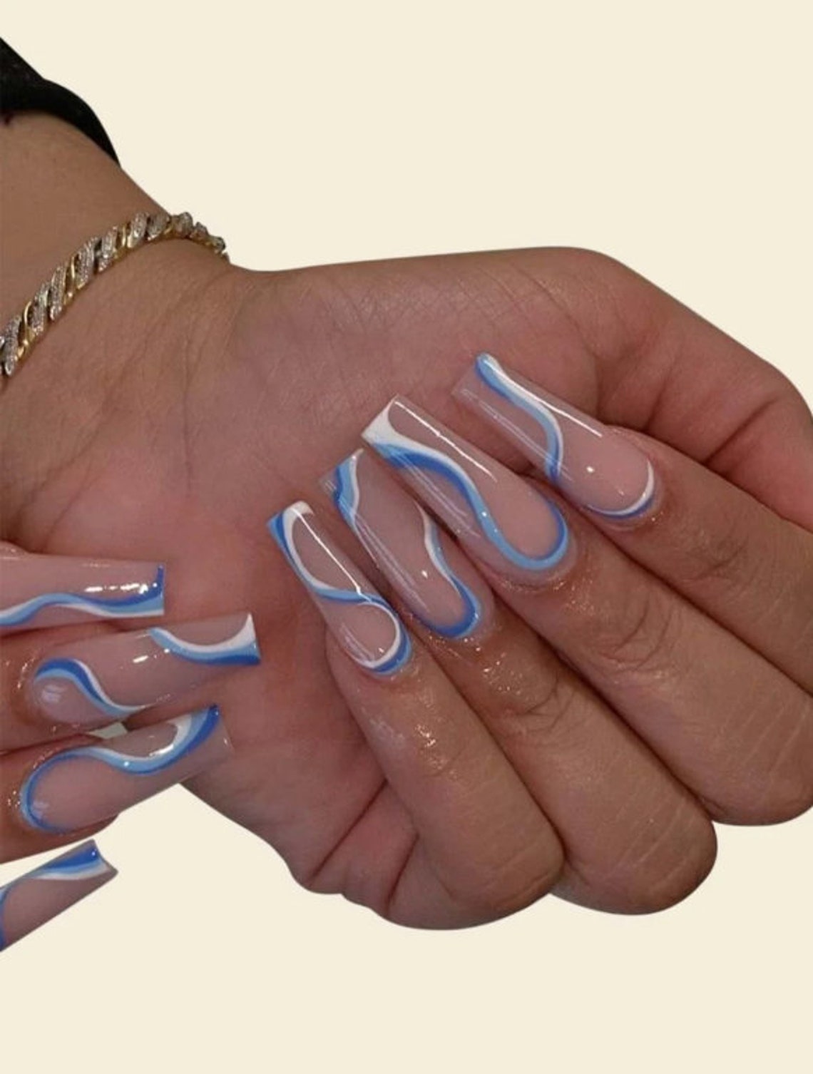 24pcs Coffin Blue Fake Nails - Etsy