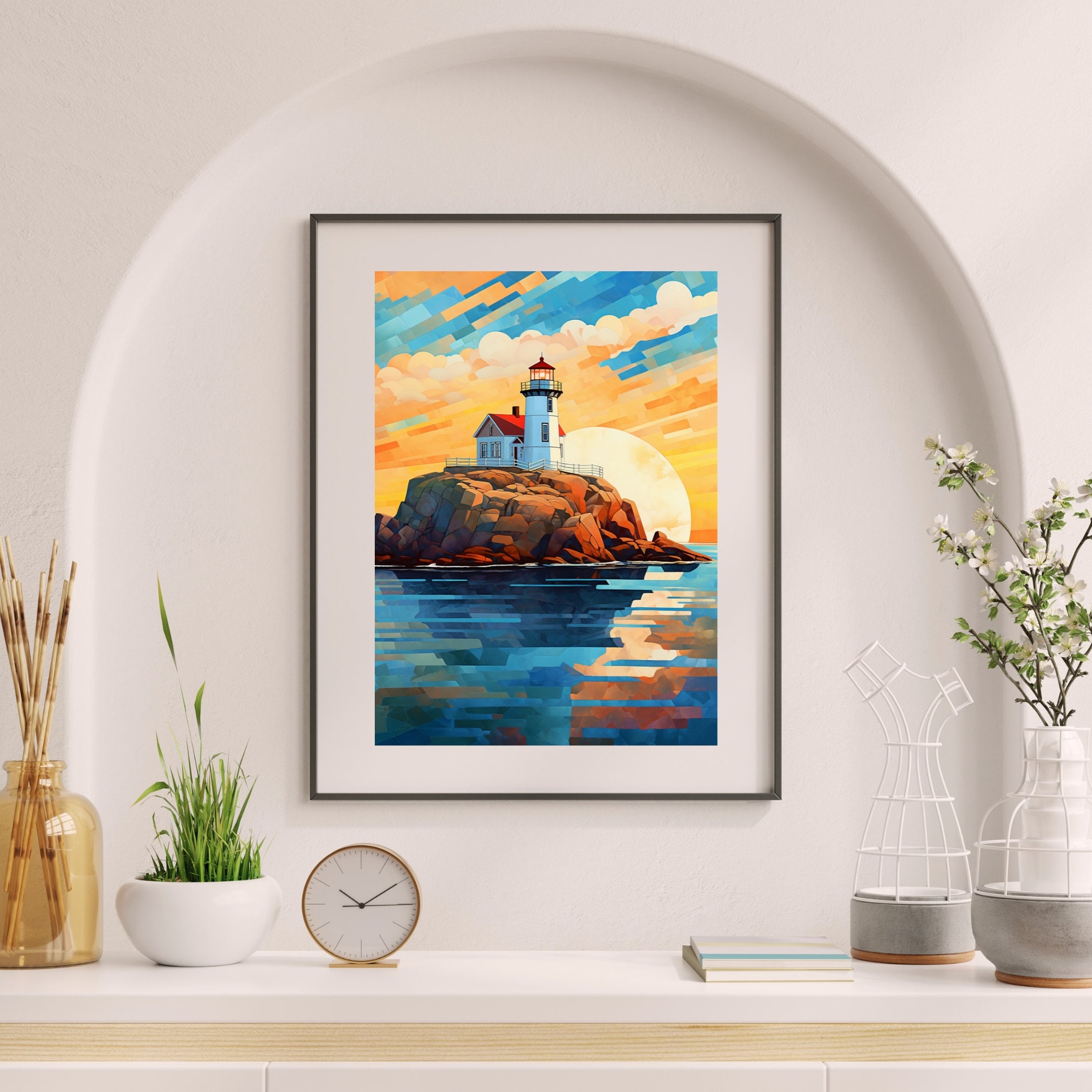 Nubble Lighthouse Lighthouse Poster Lighthouse Drawing Lighthouse Wall ...