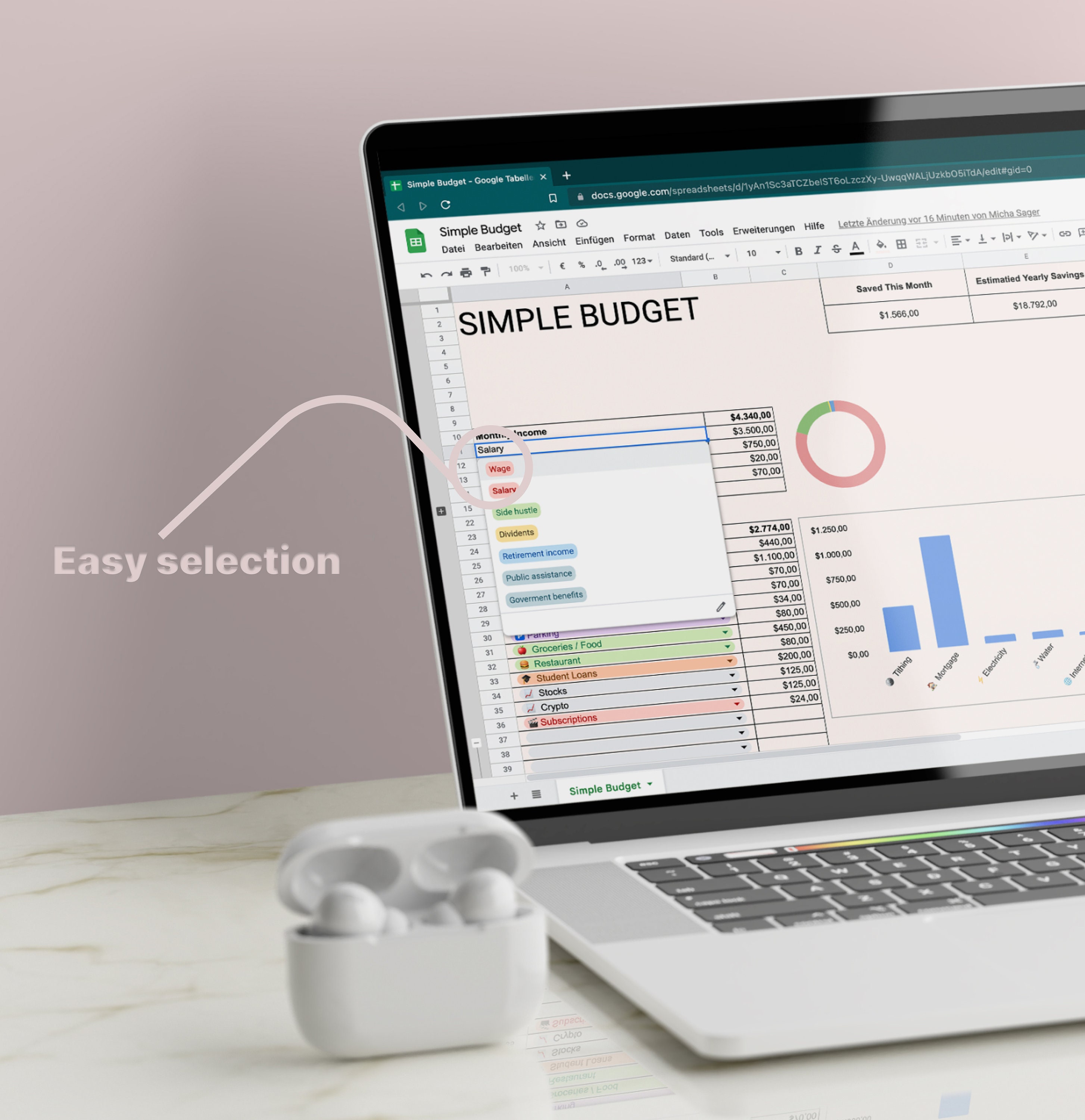 Simple Budget Spreadsheet for Desktop and Mobile, Google Sheets Budget ...