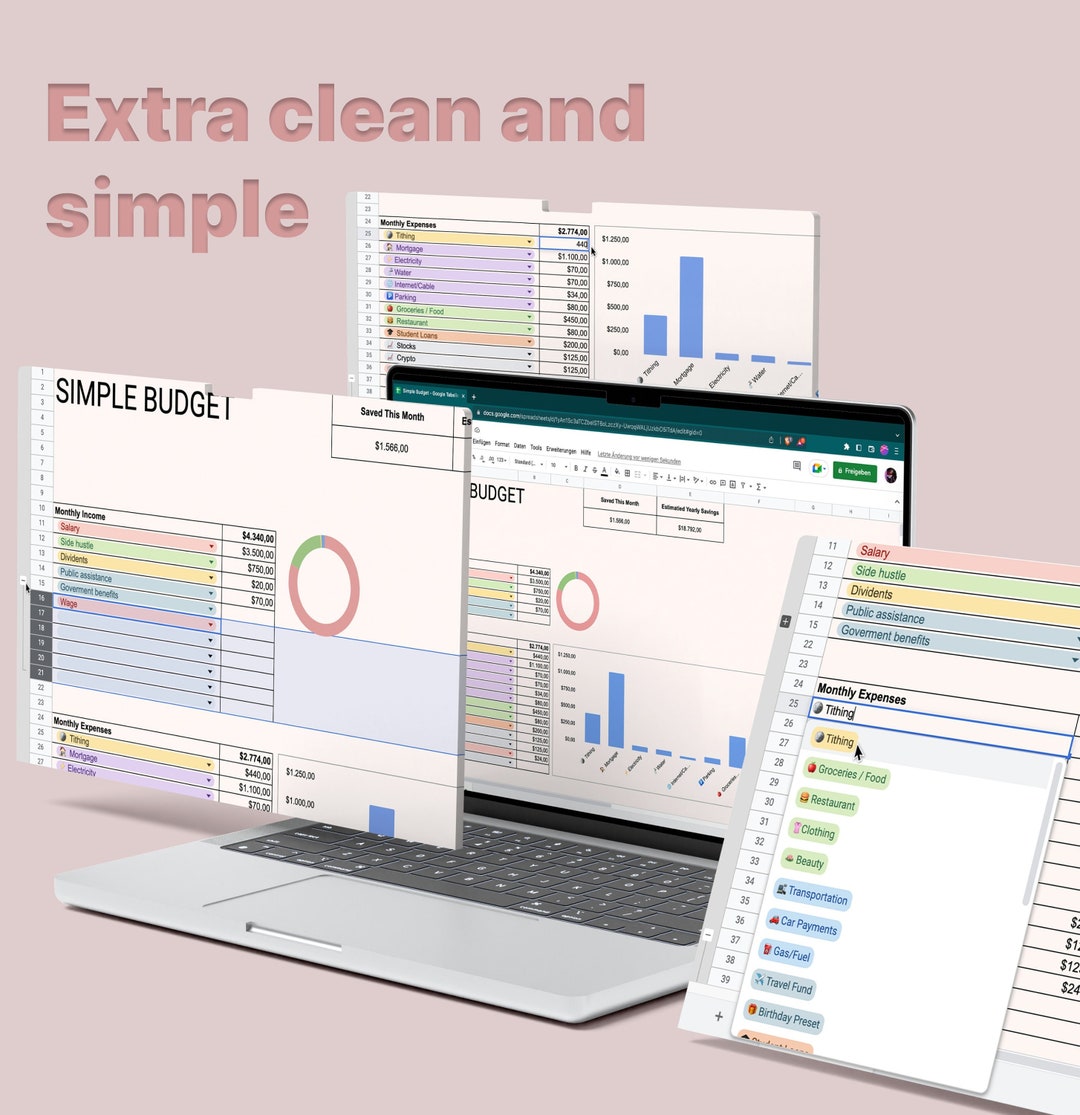 Simple Budget Spreadsheet for Desktop and Mobile, Google Sheets Budget ...
