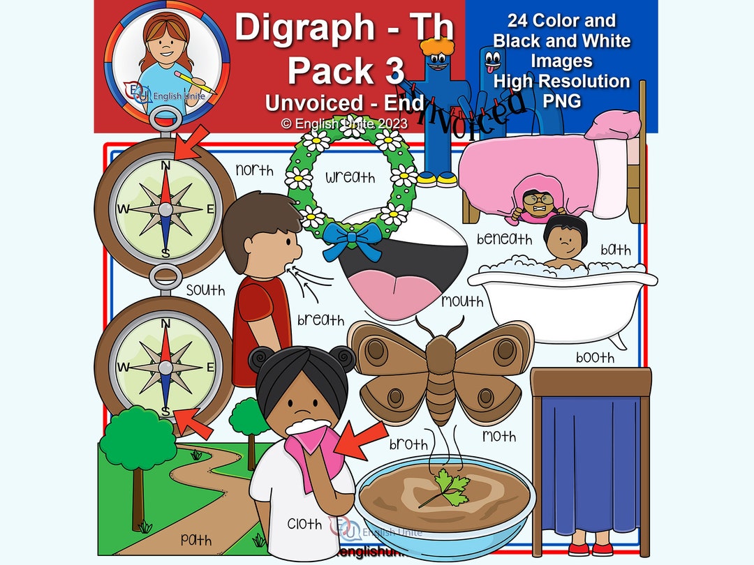Clip Art Digraph Th Pack 3 unvoiced End Educational Phonics Graphics ...