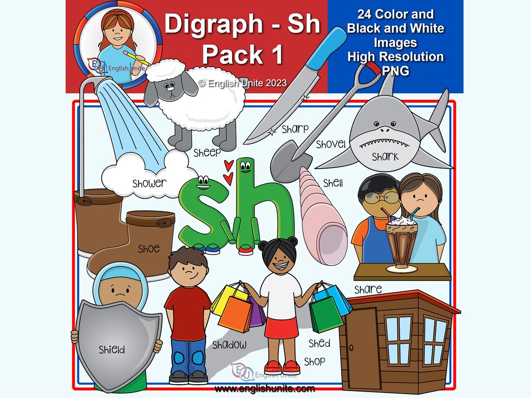 Clip Art Digraph Sh Pack 1 Educational Phonics Graphics for Teachers ...