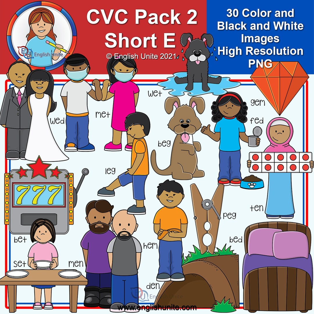 Clip Art CVC Pack 2 Short E Educational Phonics Graphics - Etsy